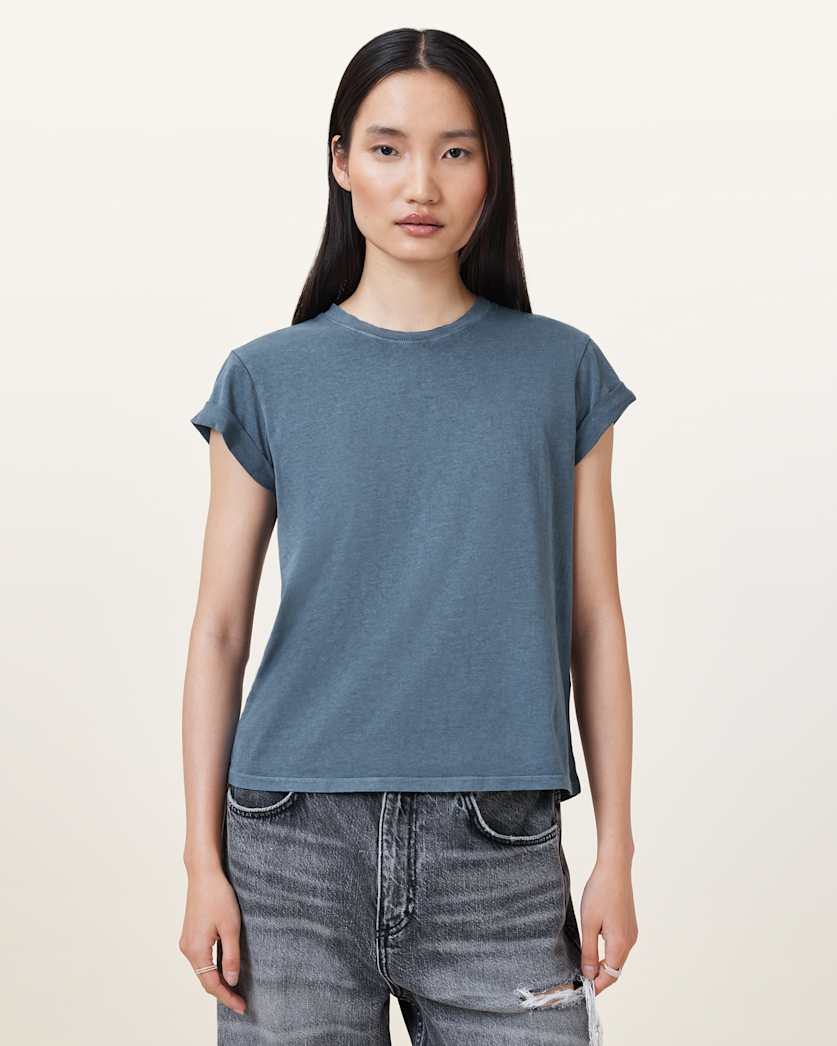 Anna Crew Neck Short Sleeve T-Shirt FLINT STONE BLUE | ALLSAINTS US